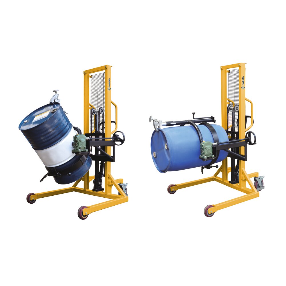 Heavy-duty drum stacker with tilt function for 200l steel drums | Haklift